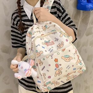 HAPIKI Kawaii Backpack with Cute Accessories 15.6 Inch Laptop Casual Travel Daypacks New Semester Gifts Aesthetic Bag (01-beige,15.6 inch)