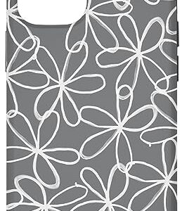 iPhone 13 Pro White Line Art Flowers Floral on A Dark Grey Case