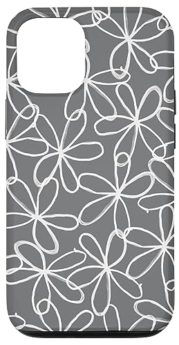 iPhone 13 Pro White Line Art Flowers Floral on A Dark Grey Case