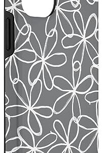 iPhone 13 Pro White Line Art Flowers Floral on A Dark Grey Case