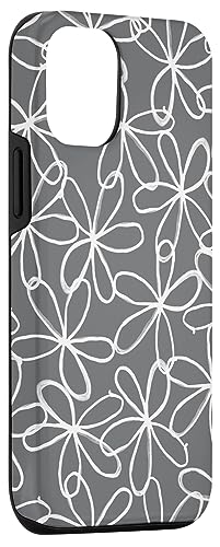 iPhone 13 Pro White Line Art Flowers Floral on A Dark Grey Case