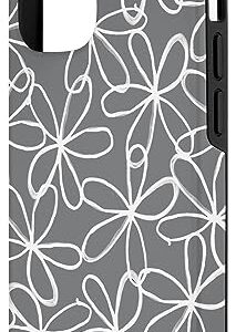 iPhone 13 Pro White Line Art Flowers Floral on A Dark Grey Case