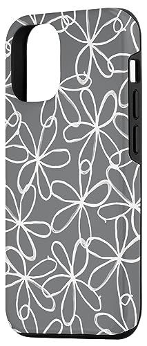 iPhone 13 Pro White Line Art Flowers Floral on A Dark Grey Case