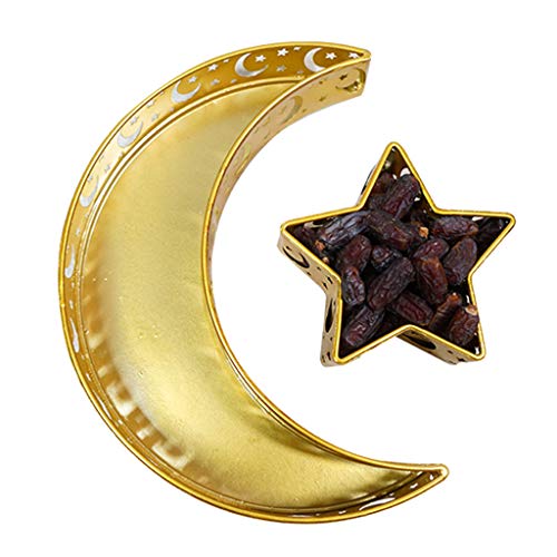 BELOWSYALER Dessert Tray,Eid Mubarak Moon Star Serving Tray Tableware Dessert Food Storage Muslim Islamic for Breakfast Dinner Dessert Pastry Display Holder Decoration Ornament