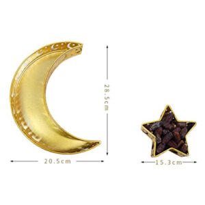 BELOWSYALER Dessert Tray,Eid Mubarak Moon Star Serving Tray Tableware Dessert Food Storage Muslim Islamic for Breakfast Dinner Dessert Pastry Display Holder Decoration Ornament