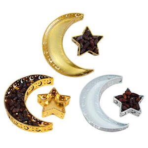 BELOWSYALER Dessert Tray,Eid Mubarak Moon Star Serving Tray Tableware Dessert Food Storage Muslim Islamic for Breakfast Dinner Dessert Pastry Display Holder Decoration Ornament