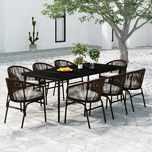 WHOPBXGAD 9 Piece Patio Dining Set Lawn Furniture,Patio Furniture Sets,Patio furnitureSui for patios, Gardens, lawns, Balconies, Poolside,Brown