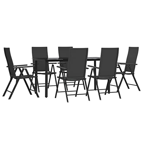 WHOPBXGAD 7 Piece Patio Dining Set Lawn Furniture,Patio Furniture Sets,Patio furnitureSui for patios, Gardens, lawns, Balconies, Poolside,Black Poly Rattan