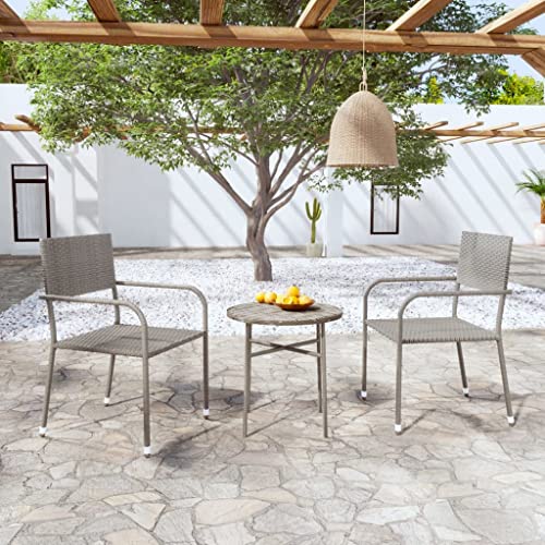 WHOPBXGAD 3 Piece Patio Dining Set Rattan Chair,Gardens Patio Furniture,Oak Patio Furniture Set,Sui for Gardens, lawns, terraces, poolsides, patios,Poly Rattan Gray