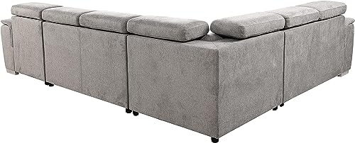 125"w U-Shaped Oversized Modular Sectional Sofa with Pull Out Sleeper Bed Adjustable Headrest and Right Storage Chaise Lounge,Convertible Upholstered Tufted Cushion 7-Seat Sofá&Couch for Large Space