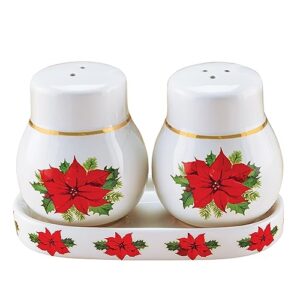 collections etc hand-painted poinsettia salt & pepper shaker 3-piece set