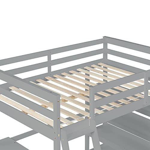 DEYOBED Full Size Wooden Loft Bed Frame with Under-Bed Desk and 4-Tier Storage Shelves - Smart Space-Saving Solution for Teens and Kids' Bedrooms