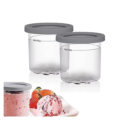 EVANEM 2/4/6PCS Creami Containers, for Ninja Creami Ice Cream Maker Pints,16 OZ Pint Ice Cream Containers Airtight,Reusable for NC301 NC300 NC299AM Series Ice Cream Maker,Gray-4PCS