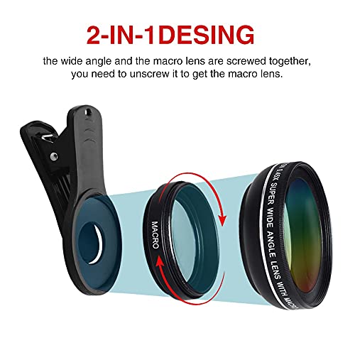 WUDILU 2 in 1 Camera Lens 0.45x Super Wide Angle&12.5X Macro Mobile Phone Lens Kit for Smartphones