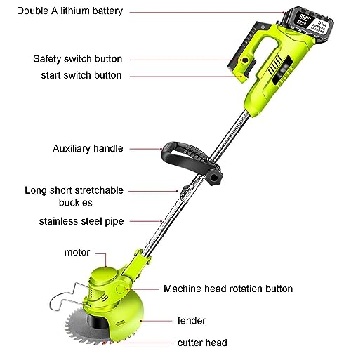 Electric Lawn Mower, Rotary Weeder with 24V/10000MA Cordless Adjustable Length 1-36CM 90° Rotatable Machine Head for Home Small Garden