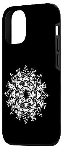 iPhone 13 White Fractal Mandala Art Good Vibe Yoga Sacred Geometry Case