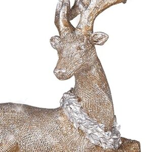 TenWaterloo Gold and Silver Finish Glittered Sitting Reindeer Set, 7.5 Inches x 5.5 Inches Each, Resin Christmas Figurine Set of 2