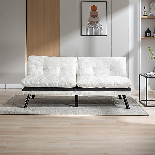 Futon Sofa Bed,Convertible Folding Futon Couch Breathable Small Couch for Compact Living Studio in Living Room and Bedroom,Offices,Dorm Loveseat (White)