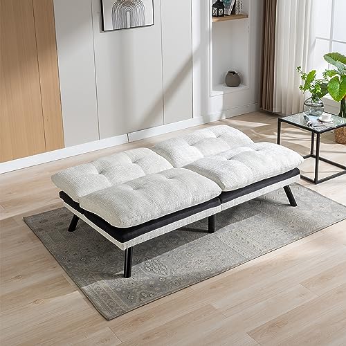 Futon Sofa Bed,Convertible Folding Futon Couch Breathable Small Couch for Compact Living Studio in Living Room and Bedroom,Offices,Dorm Loveseat (White)