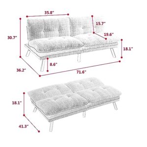 Futon Sofa Bed,Convertible Folding Futon Couch Breathable Small Couch for Compact Living Studio in Living Room and Bedroom,Offices,Dorm Loveseat (White)