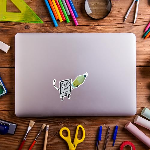 3.25" DoodleBob angry pencil drawing Spongebob Laminated Sticker Laptop Sticker classic retro nostalgic cartoons gift perfect for tablet pc tumbler phone mug kindle and more