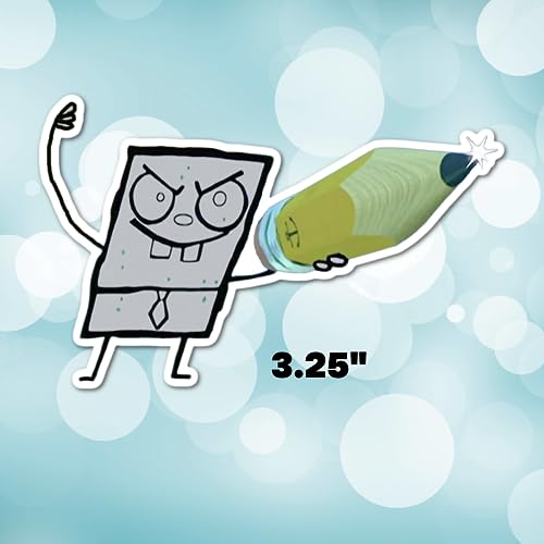 3.25" DoodleBob angry pencil drawing Spongebob Laminated Sticker Laptop Sticker classic retro nostalgic cartoons gift perfect for tablet pc tumbler phone mug kindle and more