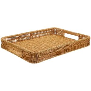 upkoch rattan rectangular serving tray with handle woven wicker serving baskets coffee table tray weaving storage basket ottoman for breakfast drinks