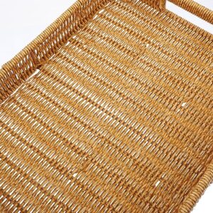 UPKOCH Rattan Rectangular Serving Tray with Handle Woven Wicker Serving Baskets Coffee Table Tray Weaving Storage Basket Ottoman for Breakfast Drinks