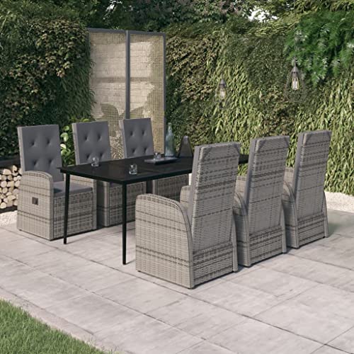 WHOPBXGAD 7 Piece Patio Dining Set Lawn Furniture,Patio Furniture Sets,Patio furnitureSui for patios, Gardens, lawns, Balconies, Poolside,with s Gray