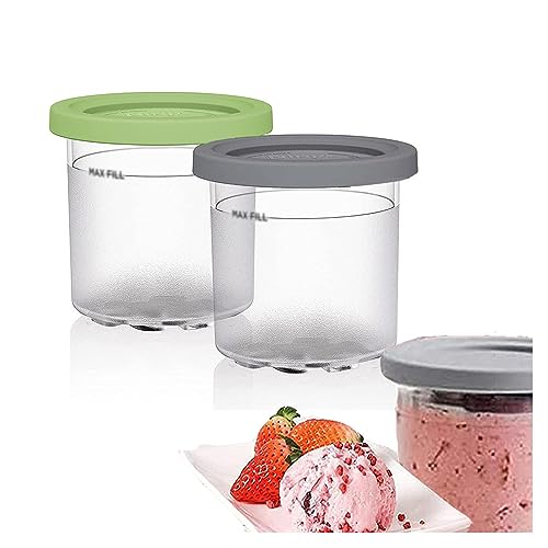 2/4/6PCS Creami Deluxe Pints , for Creami Ninja Ice Cream ,16 OZ Pint Ice Cream Containers With Lids Dishwasher Safe,Leak Proof Compatible NC301 NC300 NC299AMZ Series Ice Cream Maker ,Gray+Green-2PCS