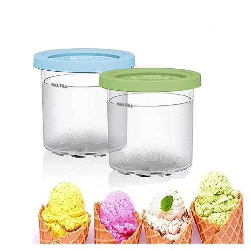 EVANEM 2/4/6PCS Creami Containers, for Ninja Creami Deluxe,16 OZ Ice Cream Pints Cup Bpa-Free,Dishwasher Safe for NC301 NC300 NC299AM Series Ice Cream Maker,Blue+Green-4PCS