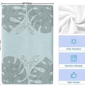 Kitchen Towels Modern Flower Plant Leaves Absorbent Tea Towel Soft Hand Dish Towel Blue Gray Reusable Washable Cleaning Cloth Hand Bath Towels for Bathroom Bar for Everyday Cooking (Pack of 2)