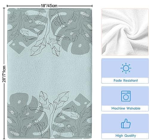 Kitchen Towels Modern Flower Plant Leaves Absorbent Tea Towel Soft Hand Dish Towel Blue Gray Reusable Washable Cleaning Cloth Hand Bath Towels for Bathroom Bar for Everyday Cooking (Pack of 2)