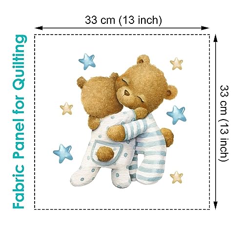 UniqueFabricPanels 13x13 inch Quilt Square, Cute Image of Teddy Bear, Fabric Panel for Quilting, Baby Quilt Panel, Cotton Baby Panel, Panel for Quilts