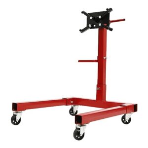 karweusu engine stand, auto repair rebuild steel, cast iron folding motor hoist, dolly mover jack with 360 degree rotating head and extra tool storage tray for vehicle maintenance (red - 1250lbs)