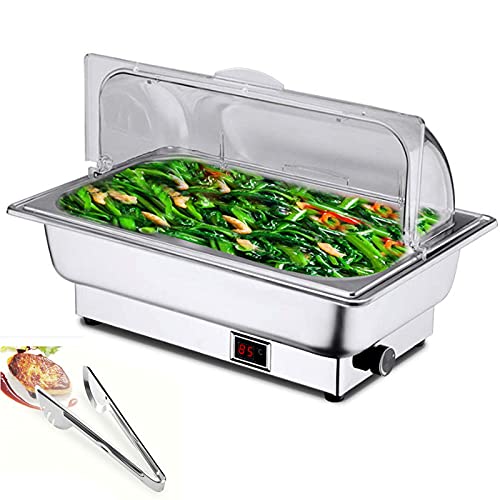 Stainless Steel Chafing Dishes 9L Buffet Server and Warmers Catering Food Warmers with 90° Half Clamshell for Parties Buffets Banquets - Adjustable (Full Size)