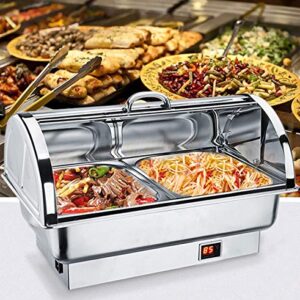 Stainless Steel Chafing Dishes 9L Buffet Server and Warmers Catering Food Warmers with 90° Half Clamshell for Parties Buffets Banquets - Adjustable (Full Size)