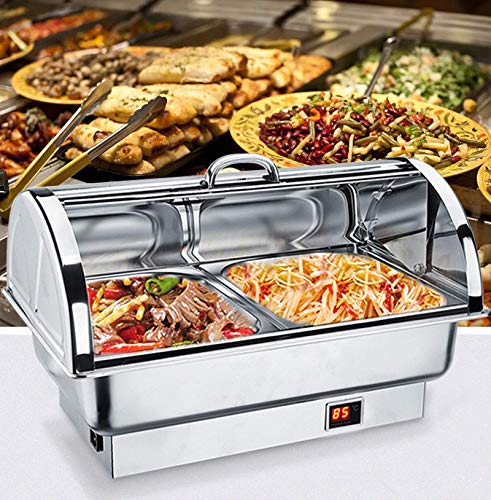 Stainless Steel Chafing Dishes 9L Buffet Server and Warmers Catering Food Warmers with 90° Half Clamshell for Parties Buffets Banquets - Adjustable (Full Size)