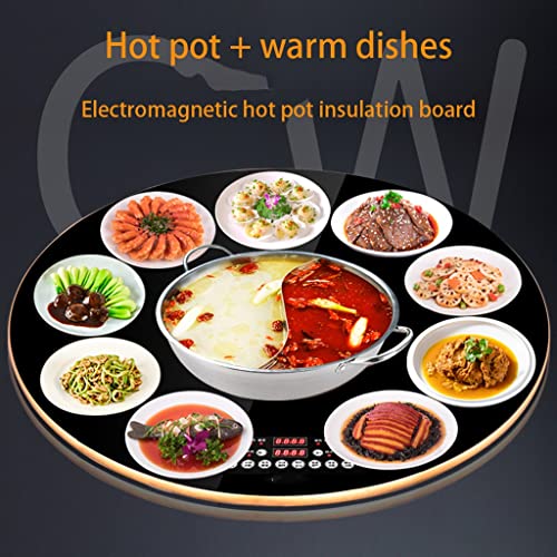 Food and Plate Warming Tray Electric Warming Tray with Adjustable Temperature Control 360° Rotation Glass Top Hot Plate Food Warmer Buffets Server for Party (1800w)