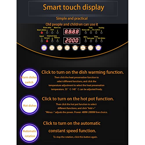 Food and Plate Warming Tray Electric Warming Tray with Adjustable Temperature Control 360° Rotation Glass Top Hot Plate Food Warmer Buffets Server for Party (1800w)