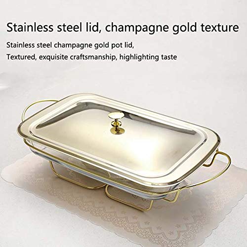 Chafing Dish Food Warmer Stainless Rectangular Buffet Server with 1 Tempered Glass Bakeware for Buffet Catering Kitchen Party Silver (Silver)