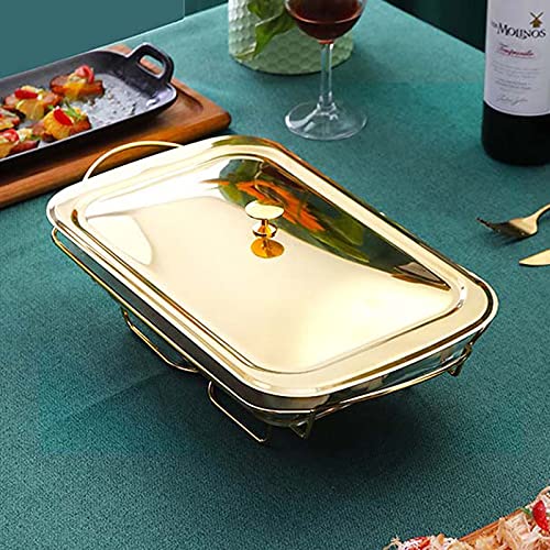 Chafing Dish Food Warmer Stainless Rectangular Buffet Server with 1 Tempered Glass Bakeware for Buffet Catering Kitchen Party Silver (Silver)