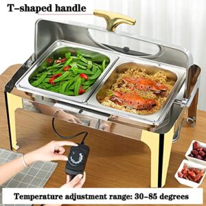 Stainless Steel Chafing Dishes with Visual Cover for Party Food Warmers for Buffet Electric 9L/13L Commercial Buffet Server for Catering Hotel Keep Food (1/3 Size Pan 9L)