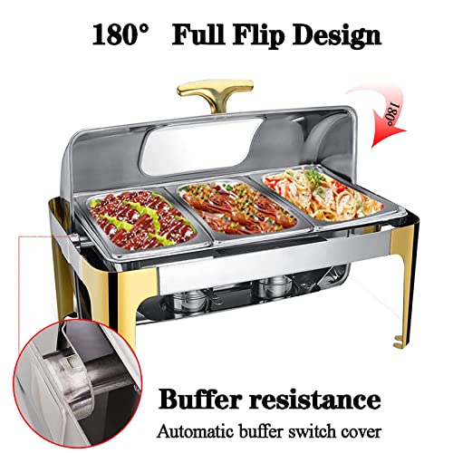 Stainless Steel Chafing Dishes with Visual Cover for Party Food Warmers for Buffet Electric 9L/13L Commercial Buffet Server for Catering Hotel Keep Food (1/3 Size Pan 9L)