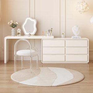 hotickme white makeup vanity set, modern makeup vanity with led mirror, vanity desk with chair & drawers & cabinet, dressing table for girls, bedroom dresser