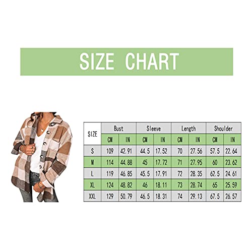 Plaid Shacket Jacket for Women Fall Winter Cute V Neck Long Sleeve Button Down Blouses Tops Flannel Outerwear Jackets Coats