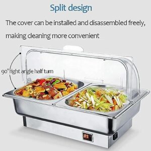 Food Warmer, Chafing Dish Stainless Steel Chafing Dishes, 9L Buffet Server, Catering Food Warmers with 90° Half Clamshell for Parties, Buffets, Adjustable Temperature (1/2 Size Food PAN)