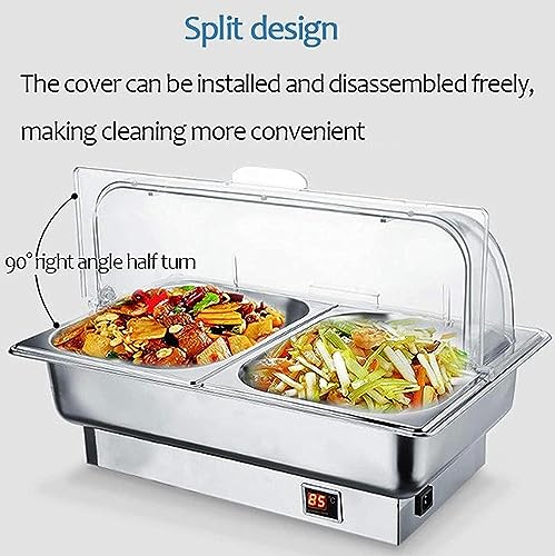 Food Warmer, Chafing Dish Stainless Steel Chafing Dishes, 9L Buffet Server, Catering Food Warmers with 90° Half Clamshell for Parties, Buffets, Adjustable Temperature (1/2 Size Food PAN)