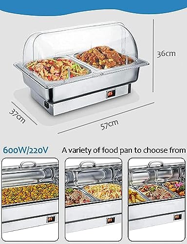 Food Warmer, Chafing Dish Stainless Steel Chafing Dishes, 9L Buffet Server, Catering Food Warmers with 90° Half Clamshell for Parties, Buffets, Adjustable Temperature (1/2 Size Food PAN)