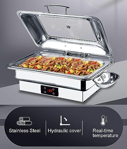 Buffet Server and Warming Tray, Hot Plates Warmer for Keeping Food Warm, 9L 13L Electric Chafing Dishes with Touch Display, 600W Fast Heating (13l 1/2size)